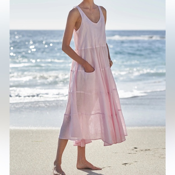 CP Shades | Dresses | Cp Shades Shari Chambray Linen Tiered Dress Pale ...